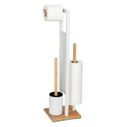 Wenko Stand WC-Garnitur Mod. Rivalta, bambus/wei&szlig;, Sicherheitsglas, 18x70x23 cm, mit Toilettenpapierhalter