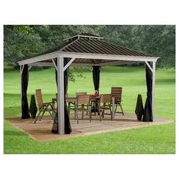 Pavillon Sojag "Gazebo Messina", beige (beige, braun), B/H/T: 483cm x 307cm x 363cm, Pavillons, BxT: 363x483 cm, mit Moskitonetzen