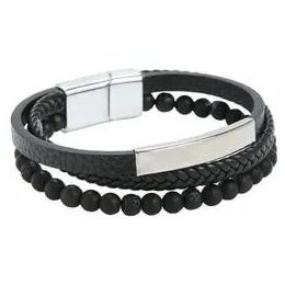 Herren Armband 3 Strang, Lavasteinperlen, Leder mit Magnetverschluss, schwarz, 21x2cm