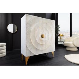 Riess Ambiente Massives Highboard GOLDEN SUNSET 120cm wei&szlig; gold Mangoholz mit 3D Schnitzereien Riess-Ambiente Glamour