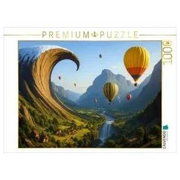 Calvendo Puzzle Wellenwand im Fr&uuml;hling - Hei&szlig;luftballons &uuml;ber einer surrealen Landschaft 1000 Teile Lege-Gr&ouml;&szlig;e 64x48cm Foto-Puzzle f&uuml;r gl&uuml;ckliche St