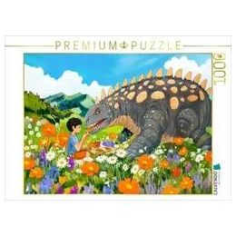 Calvendo Puzzle Picknick mit Dino auf der Blumenwiese 1000 Teile Lege-Gr&ouml;&szlig;e 64x48cm Foto-Puzzle f&uuml;r gl&uuml;ckliche Stunden