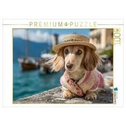 Calvendo Puzzle Ein liebevoller Dackel mit Hut am Gardasee - ein charmantes Hundepuzzle f&uuml;r Erwachsene und alle, die Dackel lieben. 1000 Teile Lege-Gr&ouml;&szlig;e 64x48cm Foto-Puzzle f&uuml;r gl&uuml;ckliche Stunden