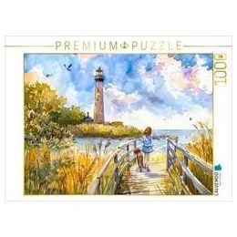 Calvendo Puzzle Kind mit Hunde am Steg zum Leuchtturm 1000 Teile Lege-Gr&ouml;&szlig;e 64x48cm Foto-Puzzle f&uuml;r gl&uuml;ckliche Stunden