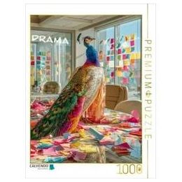 Calvendo Puzzle Tierpuzzle mit Pfau in einem B&uuml;ro - die Dramaqueen unter den Federtieren sorgt f&uuml;r buntes Chaos 1000 Teile Lege-Gr&ouml;&szlig;e 64x48cm Foto-Puzzle f&uuml;r gl&uuml;ckliche Stunden