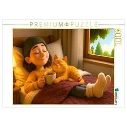 Calvendo Puzzle Warme Socken im Sommer - Chillen mit Katze und Kaffee 1000 Teile Lege-Gr&ouml;&szlig;e 64x48cm Foto-Puzzle f&uuml;r gl&uuml;ckliche Stunden