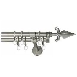 Gardinenstange Garesa "RUSTIKA", silber (mattchromfarben), L:100cm &Oslash;:16mm, Metall, Gardinenstangen, rustikale Vorhanggarnitur, verl&auml;ngerbar, m. Ringe, Endknopf Pfeil