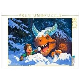 Calvendo Puzzle Winterspa&szlig; mit Schnee mit dem Dinosaurier 1000 Teile Lege-Gr&ouml;&szlig;e 64x48cm Foto-Puzzle f&uuml;r gl&uuml;ckliche Stunden
