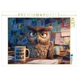 Calvendo Puzzle B&uuml;ro-Eule mit Kaffeetasse und genervtem Blick 1000 Teile Lege-Gr&ouml;&szlig;e 64x48cm Foto-Puzzle f&uuml;r gl&uuml;ckliche Stunden