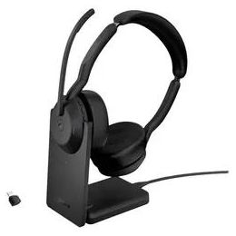 Jabra Evolve 2 55 MS Stereo On Ear Headset Bluetooth&reg; Stereo Schwarz Noise Cancelling, Mikrofon-Rauschunterdr&uuml;ckung inkl. Lade- und Dockingstation