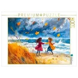 Calvendo Puzzle Kinder haben Spa&szlig; am herbstlichen Strand im Sturm 1000 Teile Lege-Gr&ouml;&szlig;e 64x48cm Foto-Puzzle f&uuml;r gl&uuml;ckliche Stunden