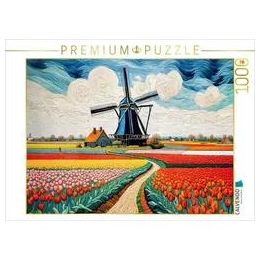 Calvendo Puzzle Windm&uuml;hle bei buntem Tulpenmeer im Fr&uuml;hling 1000 Teile Lege-Gr&ouml;&szlig;e 64x48cm Foto-Puzzle f&uuml;r gl&uuml;ckliche Stunden