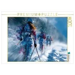 Calvendo Puzzle Biathleten in winterlicher Landschaft. Wettkampf-Szene im k&uuml;nstlerischen Stil 1000 Teile Lege-Gr&ouml;&szlig;e 64x48cm Foto-Puzzle f&uuml;r gl&uuml;cklic