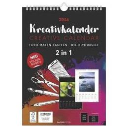 Neumann Kreativ-Kalender A4 - 2 in 1: schwarz und weiss 2026 - 21 x 29,7 - Foto, Malen, Basteln - datiert - Kreativkalender - Foto-Kalender - Alpha Edition