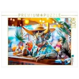 Calvendo Puzzle Cocktailstunde - Dino an der Strandbar 1000 Teile Lege-Gr&ouml;&szlig;e 64x48cm Foto-Puzzle f&uuml;r gl&uuml;ckliche Stunden