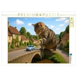 Calvendo Puzzle Riesige Katze spielt mit einem Auto auf der Br&uuml;cke 1000 Teile Lege-Gr&ouml;&szlig;e 64x48cm Foto-Puzzle f&uuml;r gl&uuml;ckliche Stunden