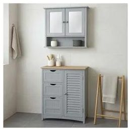 HTI-Living Badezimmerschrank mit Spiegel T&uuml;ren Wandspiegel Schrank 54 x 52 x 14 cm Grau