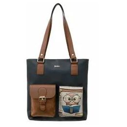 Umh&auml;ngetasche DOGO "Multi Pocket Bag Shopper-Tasche The Wise Owl Damen", Damen, Gr. B/H/T: 36cm x 8cm onesize, blau, Taschen Umh&auml;ngetasche, Handgefertigt
