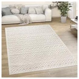 Teppich Paco Home "Livorno 673", beige (creme), B:200cm H:14mm L:280cm, Polypropylen, Teppiche, Teppich, Uni-Farben, Scandi, Rauten Muster, Hoch-Tief Effekt, Outdoor geeignet