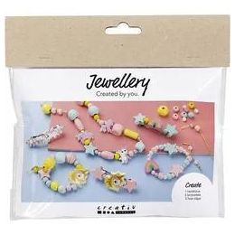 Creativ Company Mini Kreativ Set Schmuck, Halskette, Armb&auml;nder, Ohrringe, Hellblau, Rosa, Gelb