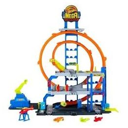 Mattel Hot Wheels City Mega-Parkgarage-Spielset mit 1 Die-Cast-Spielzeugauto und 1 Spielzeug-Hubschrauber im Ma&szlig;stab 1:64