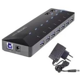 Renkforce RF-3806034 USB-Hub 7 Port USB-A USB 3.0 5 GBit/s mit Schnellladeport, mit Status-LEDs Schwarz