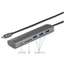 Renkforce RF-3374948 USB-Hub 3 Port USB-A, SD, microSD USB 3.0 5 GBit/s mit eingebautem SD-Kartenleser, mit Aluminiumgeh&auml;use Silber