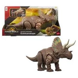 Mattel Jurassic World: Die Wiedergeburt Gigantic Thrashers Eotriceratops Dinosaurier-Spielzeugfigur, mit dem Schwanz aktivierte Attacken