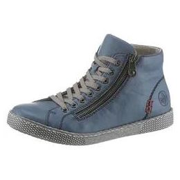 Schn&uuml;rboots Rieker, Damen, Gr. 36, blau (stahlblau), Lederimitat, unifarben, Schuhe Schn&uuml;rboots, Schn&uuml;rstiefelette, Casual-Boots mit Rei&szlig;verschluss au&szlig;en