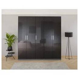 Dreht&uuml;renschrank Rauch "Kleiderschrank Schrank Garderobe Ankleide KOLUNA mit Hochglanz-Front", grau (graumetallic, hochglanz effektgrau), B:226cm H:229cm T:54cm, Holzwerkstoff, Schr&auml;nke, Dreht&uuml;renschrank, inkl. 2 Innenschubladen sowie extra B&ouml;den MADE IN GERMANY