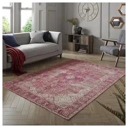 Teppich FLAIR RUGS "Antique Vintage-Muster", rot, B:120cm H:4mm L:170cm, Baumwolle, Kunstfaser, Teppiche, Teppich, Chenille Stil Teppich, Wohnzimmer, Schlafzimmer, Esszimmer