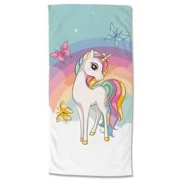 Strandtuch Good Morning "Dash", bunt (multi), B:75cm L:150cm, Microfaser, Obermaterial: 100% Polyester, Handt&uuml;cher, Mikrofaser, 75x150, Schnelltrocknend, Strand, Kind, M&auml;dchen, Einhorn