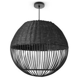 Paco Home Pendelleuchte "PURO", schwarz, &Oslash; 30cm H: 29cm, Leuchten, Rattanlampe Korb Lampe LED Boho Natur Vintage Rund E27, Pendelleuchte