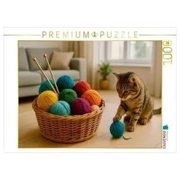 Calvendo Puzzle Eine Katze spielt mit der Wolle 1000 Teile Lege-Gr&ouml;&szlig;e 64x48cm Foto-Puzzle f&uuml;r gl&uuml;ckliche Stunden