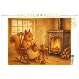 Calvendo Puzzle Kamintr&auml;ume - Das strickende Eichh&ouml;rnchen 1000 Teile Lege-Gr&ouml;&szlig;e 64x48cm Foto-Puzzle f&uuml;r gl&uuml;ckliche Stunden