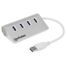 Manhattan 163767 USB-Hub 4 Port USB-A USB 3.0 5 GBit/s mit Aluminiumgeh&auml;use Wei&szlig; 163767