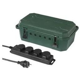 sygonix SY-5598168 Verteilerbox 4fach Standard-Gr&uuml;n (seidenmatt), Schwarz erh&ouml;hter Ber&uuml;hrungsschutz, mit 4-Fach Steckdosenleiste