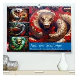 Calvendo Jahr der Schlange - Illustrationen des chinesischen Tierkreiszeichens (hochwertiger Premium Wandkalender 2026 DIN A2 quer), Kunstdruck in Hochglanz