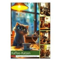 Kaffee-Katzen (Wandkalender 2026 DIN A2 hoch), Calvendo Monatskalender