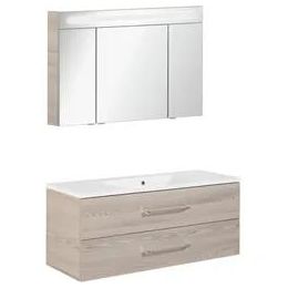 Waschtisch Fackelmann "Waschplatz-Set B.Clever", braun (korpus und fronten optik alaska esche, optik alaska esche), B:120cm T:46cm, Waschtische, Waschtisch, 3-teilig