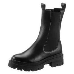 Chelseaboots Tamaris, Damen, Gr. 36, schwarz, Elastischer Einsatz, Glattleder, schimmernd, unifarben, Basic, Schuhe Chelseaboots, Blockabsatz, Schlupfboot, Chelseaboot f&uuml;r Damen