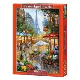 Castorland 1000 Piece Jigsaw Puzzle, Spring Flowers, Paris, France, Colorful Eiffel Tower and Caf&eacute; Puzzle, Adult Puzzle, Castorland C-103669-2