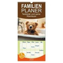Familienplaner 2026 - Teddyb&auml;r und seine Abenteuer mit 5 Spalten (Wandkalender, 21 x 45 cm) Calvendo
