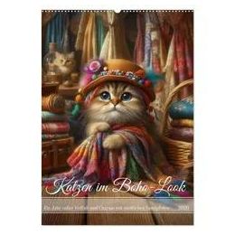 Katzen im Boho-Look - Ein Jahr voller Vielfalt und Charme mit niedlichen Samtpfoten (Wandkalender 2026 DIN A2 hoch), Calvendo Monatskalender
