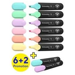 Schneider Textmarker Job Aktion 6+2 Karton-Etui pastell, 8er Set