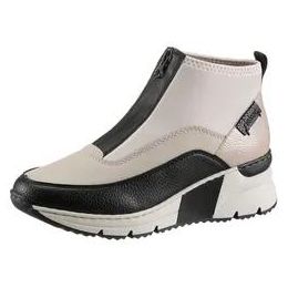 Schlupfboots Rieker, Damen, Gr. 42, beige (creme, schwarz), Lacklederimitat, Lederimitat, Textil, Schuhe Schlupfboots, Stiefelette, High Top Sneaker mit Rei&szlig;verschluss auf der Vorderseite