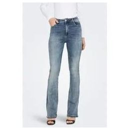 Bootcut-Jeans Only "ONLMILA HW FLARED DNM BJ13994 NOOS", Damen, Gr. 32, L&auml;nge 34, blau (medium blau denim), Denim/Jeans, Obermaterial: 94% Baumwolle, 4% Polyester, 2% Elasthan, Abriebeffekte, skinny fit, Jeans