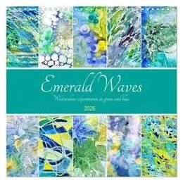 Emerald Waves - Watercolour experiments in green and blue (Wall Calendar 2026 12 &times; 12 Inch) Calvendo 12 Month Wall Calendar