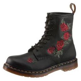 Schn&uuml;rboots Dr. Martens "Vonda", Damen, Gr. 36, schwarz (schwarz, rot gebl&uuml;mt), Leder, gebl&uuml;mt, Schuhe Schn&uuml;rboots, Blockabsatz,Schn&uuml;rschuh,Stiefelette, Bl&uuml;ten-Stickerei - schmale Form