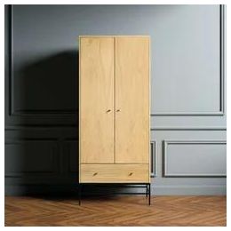 Kleiderschrank WOODMAN "Flora", beige (eiche, schwarz), B:80cm H:190cm T:55cm, Holz teilmassiv, Schr&auml;nke, Kleiderschrank, Holzfurnier aus Eiche, Fu&szlig;rahmen aus Metall, Breite 80 cm, FSC